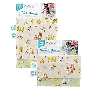 Bumkins Reusable Sandwich and Snack Bags, for Kids Lunch Bags and for Adults, Washable Fabric, Cloth Zip Bag, Dishwasher-Safe, Food-Safe, Safety Tested (4-Pack)