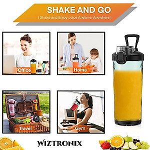 WIZTRONIX Cordless 21oz Portable Blender BPA Free With Personal Blender Cup, Best For Smoothie, Shakes, and Cocktails, With Durable Stainless Steel Blades, USB-C Rechargeable in Peach - Black