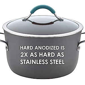 Rachael Ray Cucina Hard Anodized Nonstick Cookware Pots and Pans Set, 12 Piece, Gray with Blue Handles