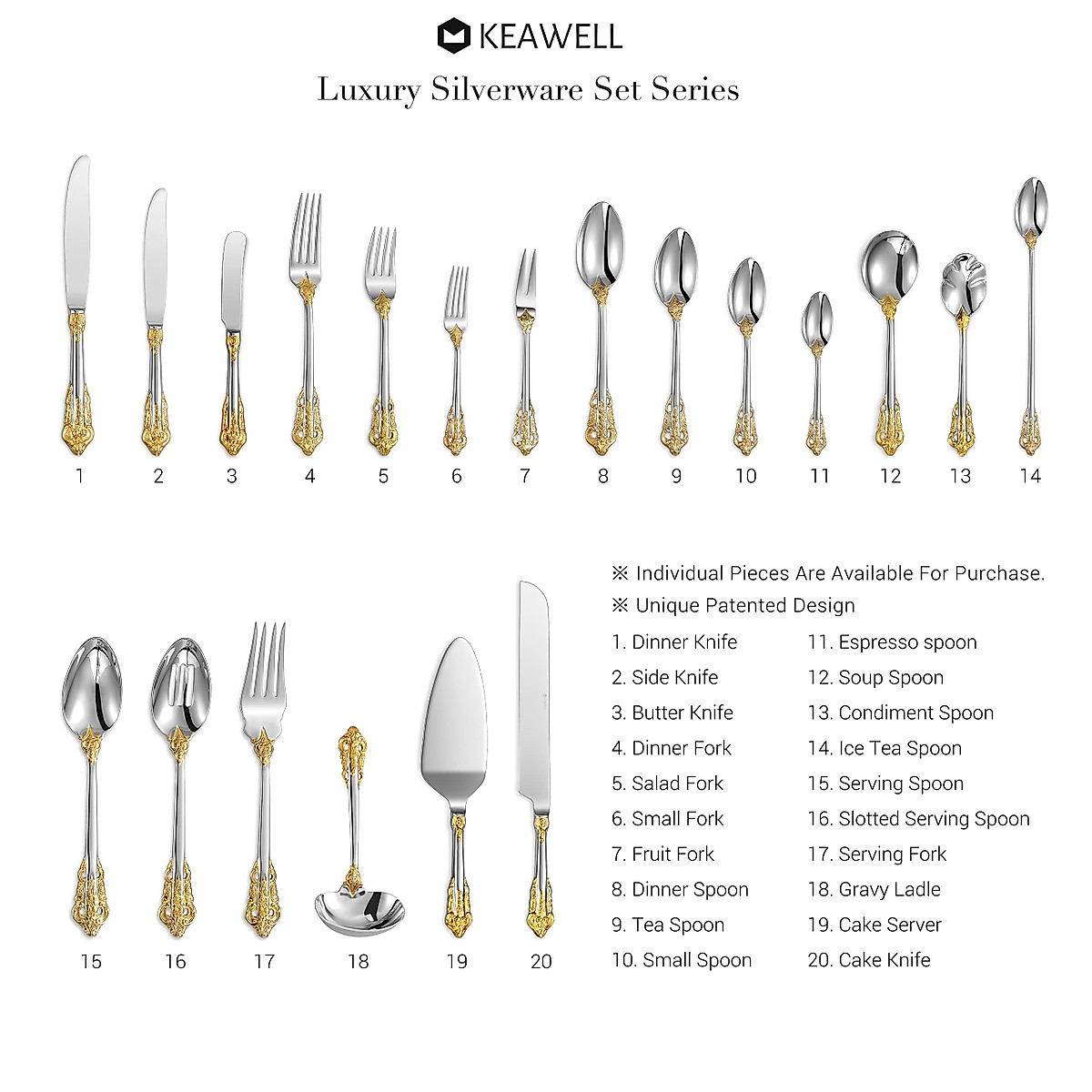 KEAWELL Luxurious 5.1-Inch Espresso Spoons Set - 6 Pieces - Mini Coffee Spoon, 18/10 Stainless Steel - Gorgeous Design with Exceptional Mirror Polished Finish (Gold Accent)
