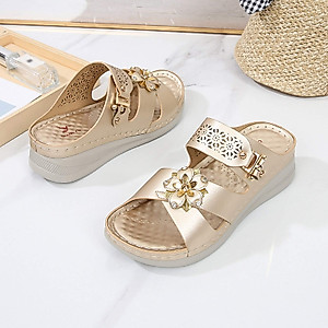 justHIGH Sandals for Women Summer Hollow Out Slip On Platform Sandal Wedge Shoes with Concealed Orthotic Arch Support