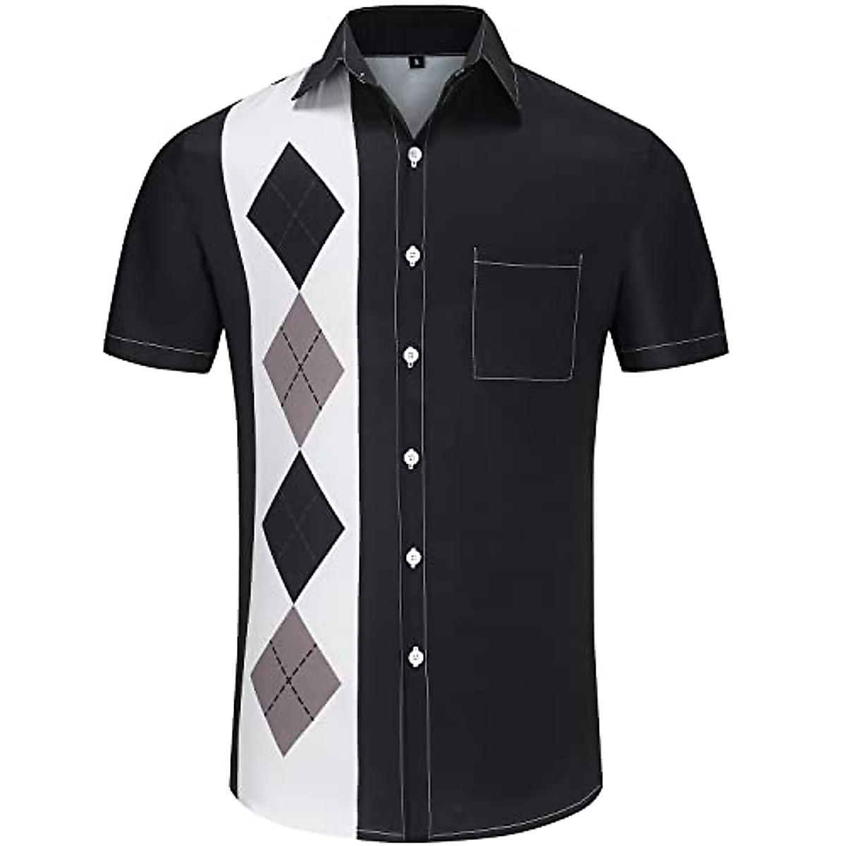 KYKU Mens Retro Bowling Shirts Hawaii Button Up Shirt 1950s Vintage Gifts Tee