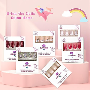 ELEVENAIL Matte Black Silver Metallic French Press on False Nails Medium Length Square Salon DIY Manicure Reusable Fake Acrylic Christmas Nail Art Tips with Jelly Adhesive Tabs Nail File