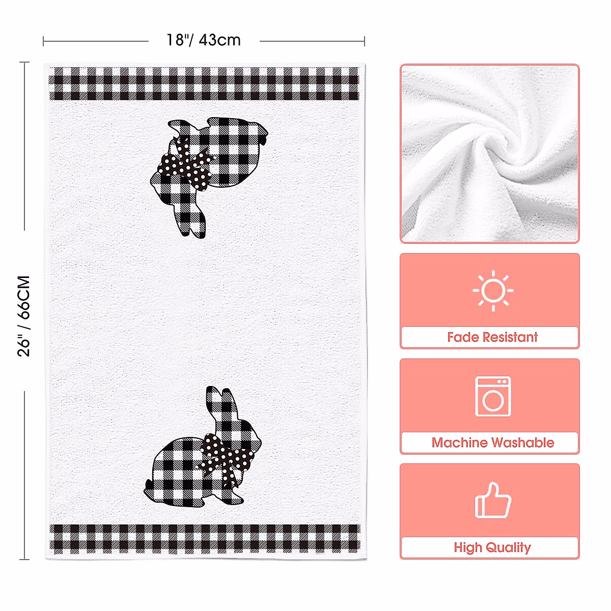 Artoid Mode Buffalo Plaid Rabbit Bunny Carrots Happy Easter Kitchen Dish Towels,18x26 Inch Seasonal Spring Decoration Hand Towels Set of 2