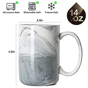 Smilatte 14 OZ Marble Coffee Mugs, M068 Novelty Marble Ceramic Cup for Home and Office, Microwave Dishwasher Safe, Set of 4, Gray