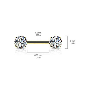 Pierced Owl 14G Stainless Steel Threadless Push-in Prong Set Crystal Nipple Rings, Sold as a Pair (Silver Tone/Aurora Borealis)