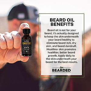 Live Bearded Beard Oil, 1 fl oz - Premium All-Natural Jojoba - Made in the USA - Hair and Skin Care for Men with Dry, Flaky Patches | Tombstone Scent - Sweet Tobacco, Cedar