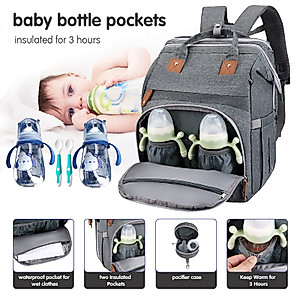 DERJUNSTAR Diaper Bag Backpack – Large Capacity Baby Diaper Bag with Changing Pad, Waterproof Travel Backpack for Boys & Girls, Multi-Function Baby Bag with USB Charging Port, Grey