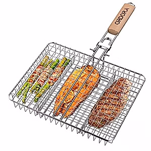 ORDORA Grill Basket, Fish Grill Basket, Rustproof Stainless Steel BBQ Grilling Basket for Meat,Steak, Shrimp, Vegetables, Chops, Heavy Duty Grill Basket Outdoor Grill Accessories