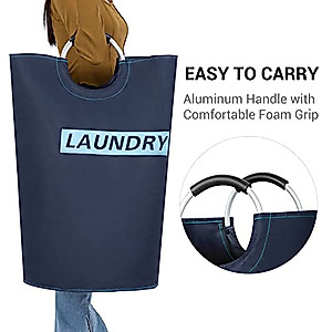 82L Large Laundry Basket Waterproof Laundry Hamper Collapsible Folding Tall Clothes Hamper Foldable Clothes Bag Folding Washing Bin Navy Blue