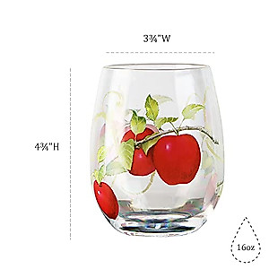 Reston Lloyd Harvest Apple Collection By Sandy Clough, 16 oz Stemless Wine Glass Set of 4
