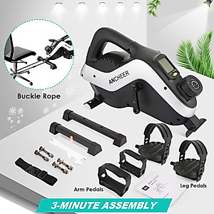 Under Desk Bike Pedal Exerciser, ANCHEER Magnetic Mini Exercise Bike for Arm Leg Recovery, Physical Therapy Leg Exerciser While Sitting for Home and Office Fitness