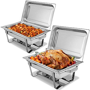 MAREEYA SHOP 2 Packs Chafing Dish 9 Quart Stainless Steel Rectangular Chafer Full Size Buffet