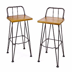 Christopher Knight Home Denali Outdoor Industrial Acacia Wood Barstools with Finished Iron Frame, 2-Pcs Set, Teak Finish / Rustic Metal