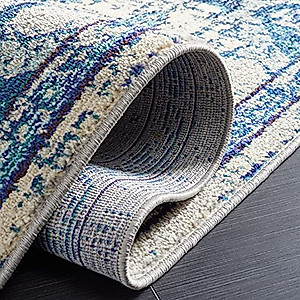 Safavieh Madison Collection 3' x 5' IvoryBlue MAD484A Boho Chic Medallion Distressed Non-Shedding Living Room Bedroom Entryway Accent Rug