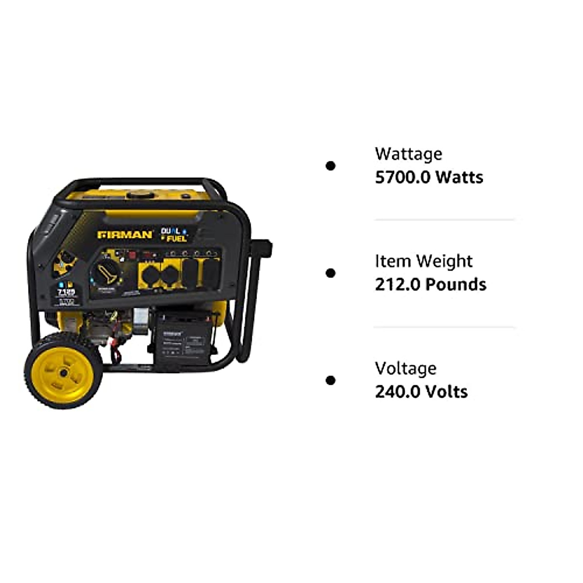 FIRMAN Dual Fuel Generator, Extended Run Time Portable Generator, 7125-Watt Generator with Electric Start, 439cc Engine, 13 Hours of Run Time