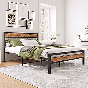 HOJINLINERO Full Size Bed Frame with Wood Headboard and Footboard,Platform Bed Frame Full No Box Spring Needed,Noise-Free,Heavy Duty Slats Support,Easy Assembly,Rustic Brown