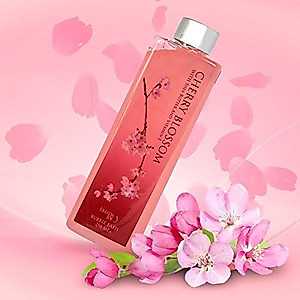 Home Spa Gift Basket - Deluxe Cherry Blossom Fragrance - Luxury Bath & Body Set For Women - Contains Shower Gel, Bubble Bath, Bath Salts, Body Lotion, Bath Puff, Pink Bath Rose Soaps in Wooden Curio