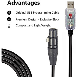 Feanteek USB to DMX Cable RS485 Adapter Converter 3PIN XLR Female DMX512 Interface Freestyler Software PC Control Dimmer Cable with FTDI Chip Support Win10 Mac OS (6FT/1.8M), Black