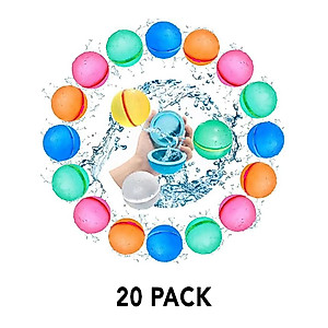 Water Balloon Balls, 20 pcs Reusable, No Latex, Splash Bomb with Net Mesh Bag, Magnetic Sealing Water Ball Bomb for Kids Adults Outdoor Activities Water Games Toy Summer Fun Party Supplies 20 pcs