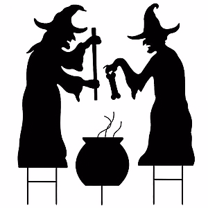 YoleShy Halloween Witch Stakes with Cauldron, Set of 3 Metal Halloween Yard Stakes Scary Witch Yard Decorations, Witch Silhouette for Outdoor Lawn Garden Yard Halloween Decor