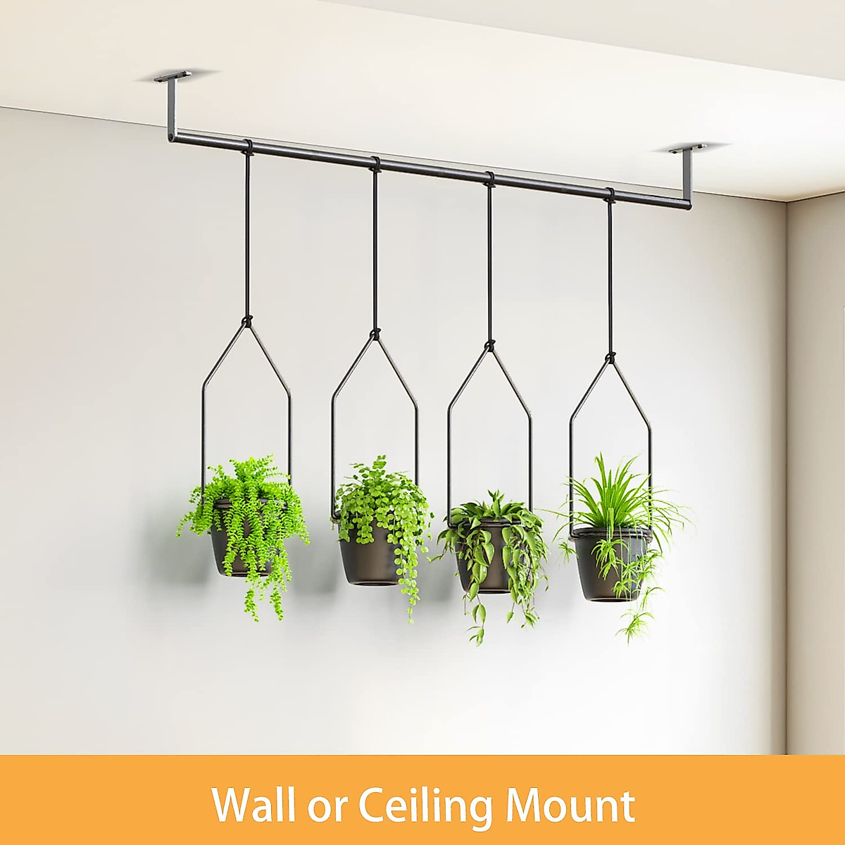 Dobyusf 4pcs Hanging Planters for Indoor Plants with Plastic Pots, Outdoor Hanging Planters Flower Pots Basket for Wall or Ceiling, Black