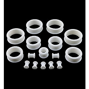 Pair 7/8" (22MM) WHITE SILICONE FLAT FLARE TUNNELS Double Flare Gauges Thin Soft Flexible Flesh Plugs (2pcs)