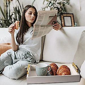 Hanobe White Decorative Trays for Coffee Table MDF Large Ottoman Tray for Living Room Bathroom Coffee Bar Decor Modern Tray with Gold Handles (White, 1)