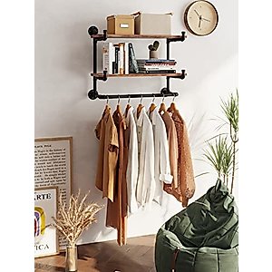TEDIDUWA 30in Industrial Pipe Clothing Rack,2-Tier Wall Mounted Clothes Rack, Pipe Clothing Rack with Shelf, Wall Hangers for Clothes, for Bedroom, Laundry, Living Room, Retail Store