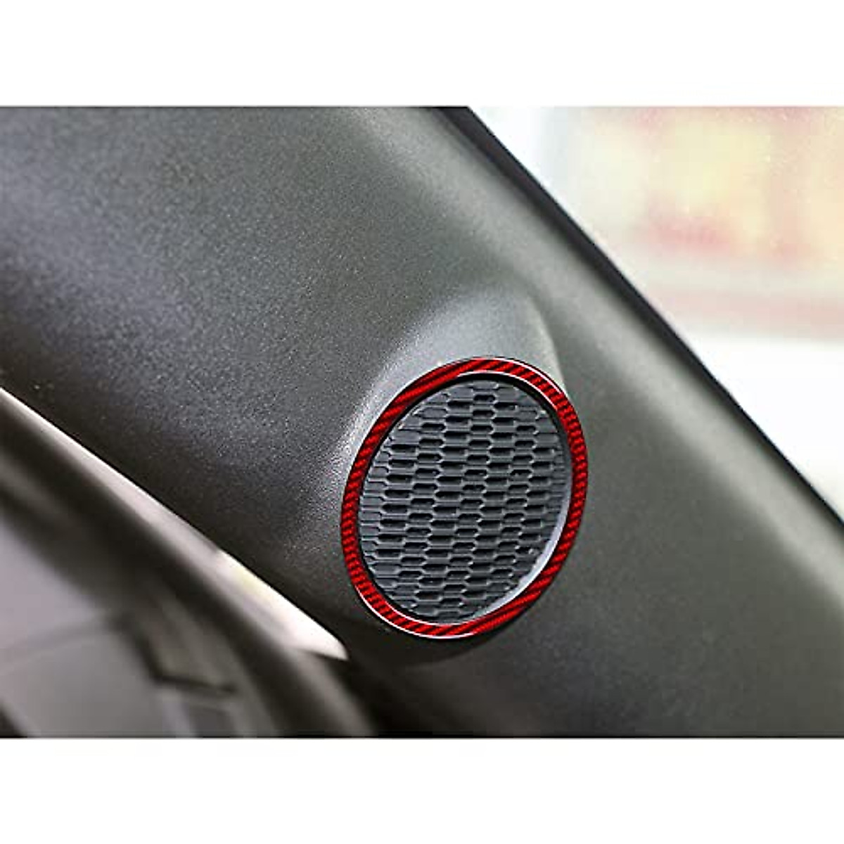 BLAKAYA Compatible with Sticker Carbon Fiber A-Pillar Speaker Cover Door Audio Loudspeaker Ring Trim Cover Accessories for Ford Mustang 2015 2016 2017 2018 2019 2020 (2PC Red）