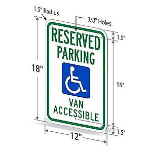 SmartSign 18 x 12 inch “Reserved Parking - Van Accessible” Handicapped Parking Metal Sign, 63 mil Aluminum, 3M Laminated Engineer Grade Reflective Material, Green, Blue and White