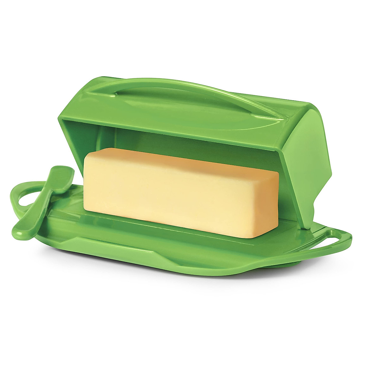 Butterie Flip-Top Butter Dish and Toaster Tongs Bundle (Green)