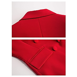 LISUEYNE Women’s Two Pieces Blazer Office Lady Suit Set Work Blazer Jacket and Pant (Red, Medium)