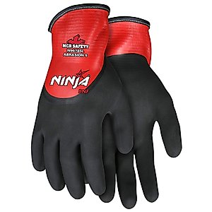 MCR Safety Ninja BNF N96785S Nitrile Work Gloves, 18 Gauge Nylon/Spandex Shell Fully Coated with Flat Red Nitrile, Coated Over the Knuckles and Palm with Breathable Nitrile Foam with NFT, Small