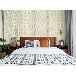 CiCiwind Peel and Stick Wallpaper White and Gold Geometric Wallpaper Removable Self Adhesive Wall Paper Gold Striped Hexagon Vinyl Contact Paper for Cabinets Shelf Drawer Waterproof 15.7"x78.7"Upgrade