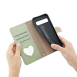 lefeda Wallet Case for Google Pixel 8 Pro/Pixel 8, Luxury Fashion Flip Purse Leather Cover with Card Slots Crossbody Shoulder Strap with Mirror,Green,8