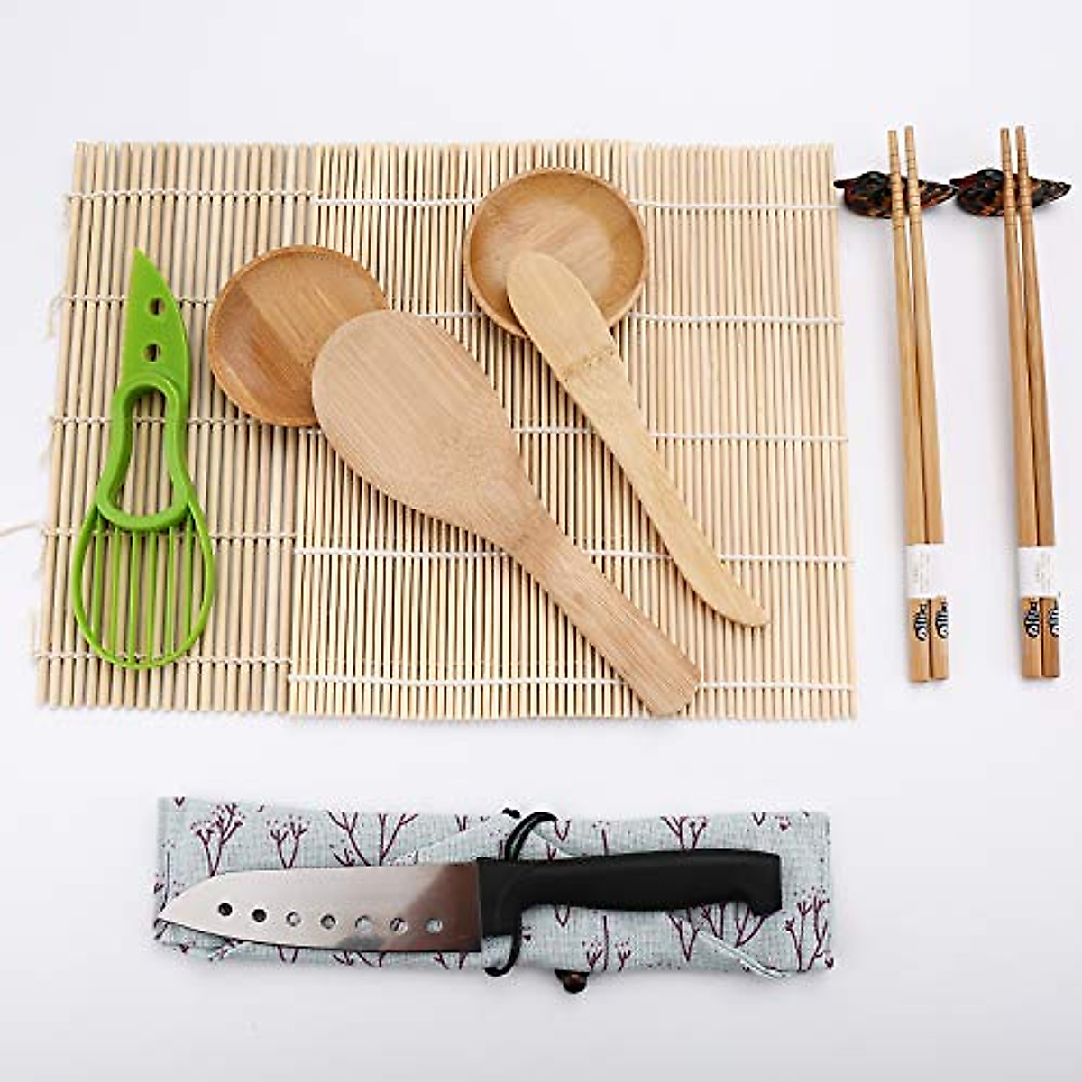 Sushi Making Kit, Sushi Roller Set, All in One Sushi Maker Kit, with Bamboo Rolling Mat, Sushi Bazooka, Chopsticks Holders, Rice Paddle, Avocado Slicer for Beginners, Kids, Family, Friends, Home