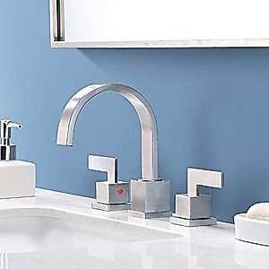 Friho Modern 2 Handle 3 Hole Stainless Steel Brushed Nickel Widespread Bathroom Faucet, 8 inch Bathroom Sink Faucet Lavatory Vanity Faucet with Pop Up Drain and Water Supply Lines