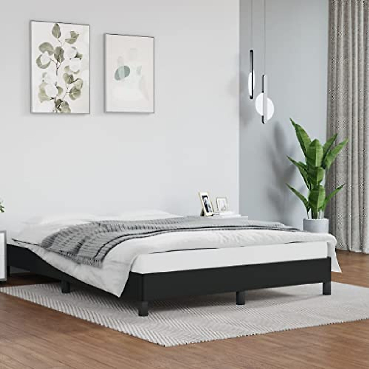 vidaXL Bed Frame Home Indoor Bed Accessory Bedroom Upholstered Wooden Double Bed Base Frame Furniture Black 53.9"x74.8" Full Faux Leather