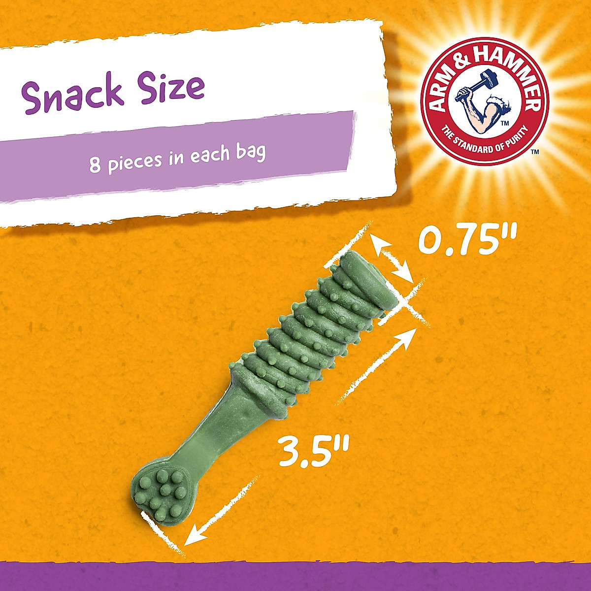 Arm & Hammer For Pets Brushies Dental Treats for Dogs | Dog Dental Chews with Baking Soda Fight Bad Breath, Plaque & Tartar without Brushing | Mint Flavor, 8 Pcs