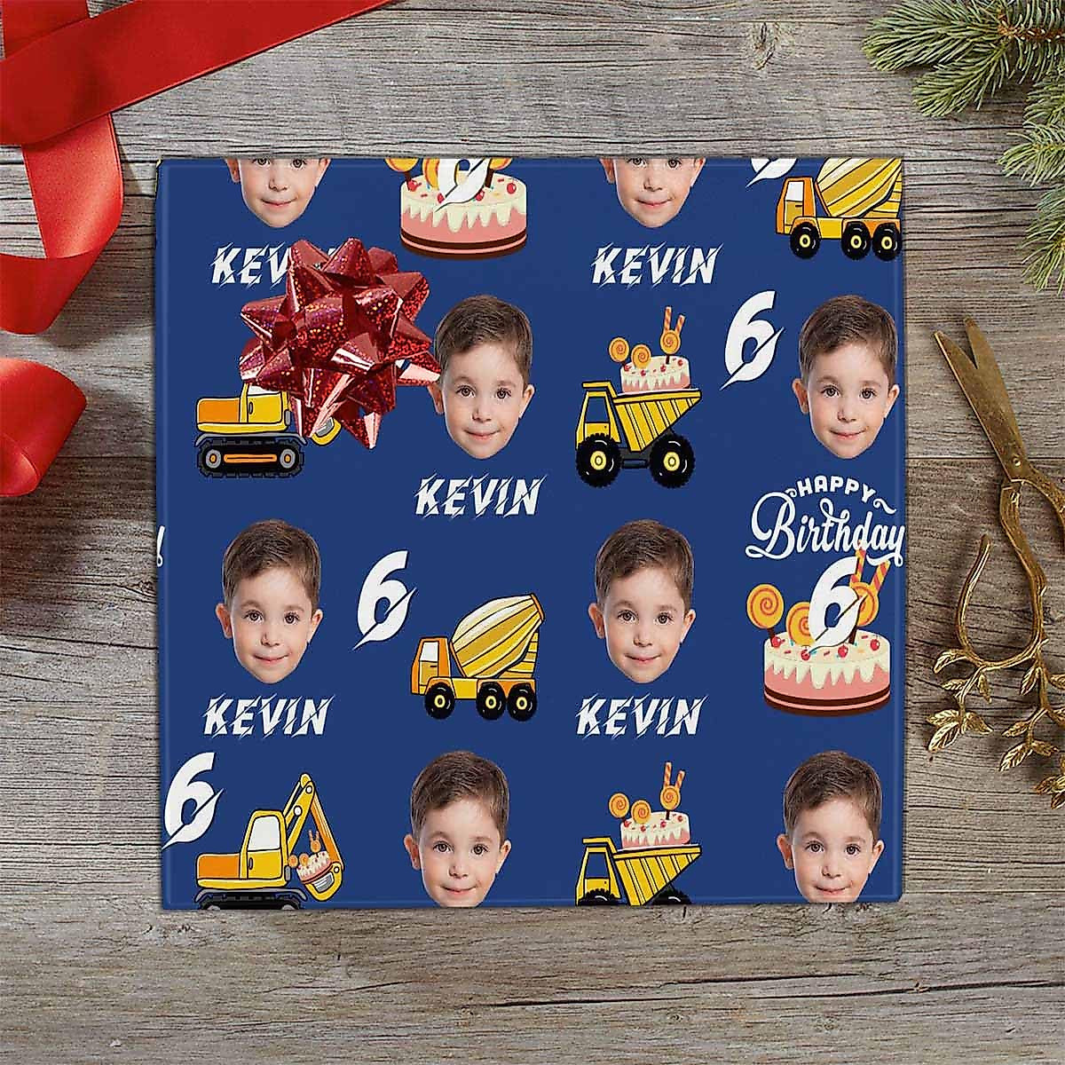 Jaydouble Custom Birthday Wrapping Paper with Name Personalized Wrapping Paper for Kids Boys Girls Construction Truck Gift Wrap Paper for Baby Shower Birthday Party Holiday 1Roll