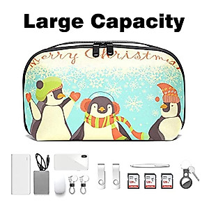 Travel Cord Organizer, Tech Organizer, Electronics Organizer, Cable Organizer Bag, Cute Cartoon Christmas Penguin