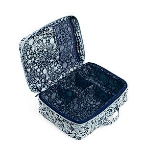 Vera Bradley Women's Cotton Deluxe Travel Cosmetic Makeup Organizer Bag, Perennials Gray - Recycled Cotton, One Size