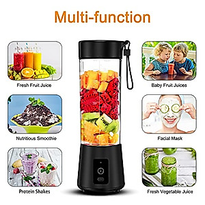 Portable Blender, YKSINX Personal Mini Blender for Smoothies and Shakes USB Rechargeable Juicer Cup Travel Handheld Fresh Juice Blender (Black)