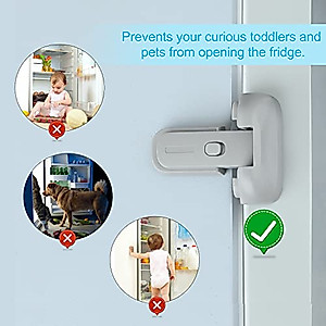 CLYMENE Refrigerator Fridge Freezer Door Lock for Kids, Child Proof Refrigerator Latch Lock to Keep Door Closed, No Tools Required and Easy Installation (Grey)
