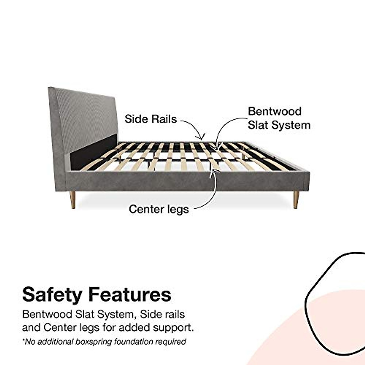 Mr. Kate Daphne Upholstered Headboard and Modern Platform Frame Bed, King, Light Gray Velvet