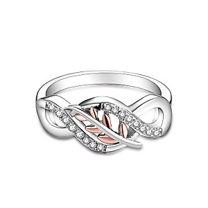 JO WISDOM 925 Sterling Silver Cubic Zirconia Rose Gold Leaf Infinity Knot Ring Size 7