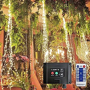 400 LED Solar Firefly Bunch Lights with Remote Control, 8 Flashing Modes Waterproof Fairy String Lights Decorative Vine Solar Watering Can Lights, Outdoor Garden Christmas Decor Lights (Warm White)