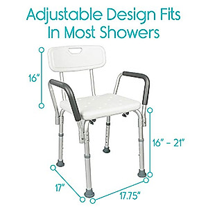 Vive Shower Chair with Arms & Back - Small, Narrow, Medical, Universal Bath Tub Transfer Bench - Safe Adjustable Handicap Stool for Inside Bathtub, Bathroom - Rotating Safety Sliding
