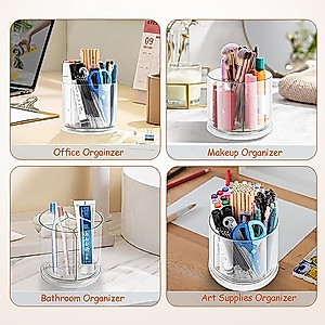 Hiborateed Rotating Pencil Pen Holder for Desk, 5 Slots 360-Degree Spinning Acrylic Desk Pencil Pen Organizer Marker Caddy Crayon Organizer for Office School Home Art Supply